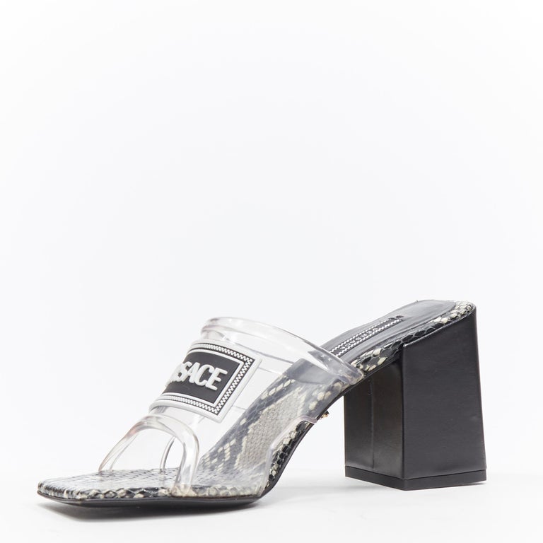 new VERSACE Runway 90's Vintage Logo transparent PVC block heel sandals ...