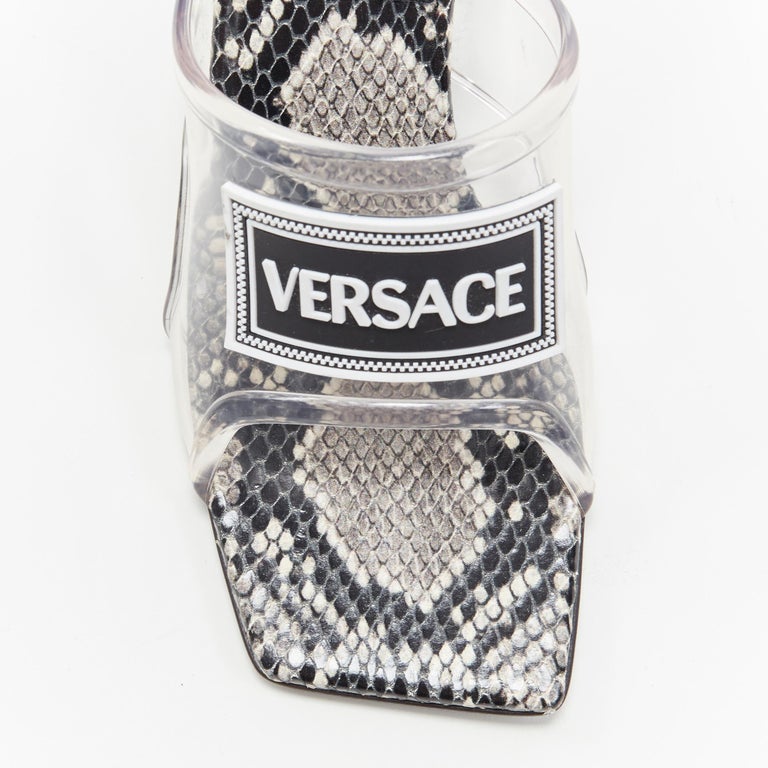 new VERSACE Runway 90's Vintage Logo transparent PVC block heel sandals ...