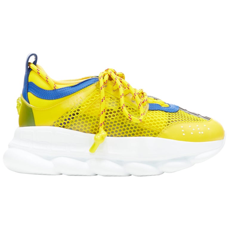 new VERSACE Runway Chain Reaction yellow mesh blue chunky dad sneaker ...
