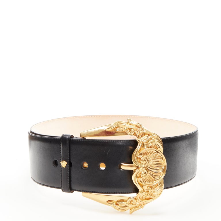 new VERSACE Runway Gold Baroque oversized buckle waist belt Rihanna ...