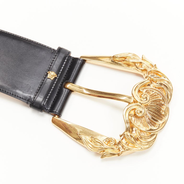 new VERSACE Runway gold Baroque oversized buckle wide belt Rihanna 90cm ...