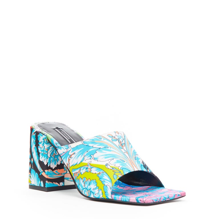 new VERSACE Runway Technicolor Baroque open round toe block heel ...