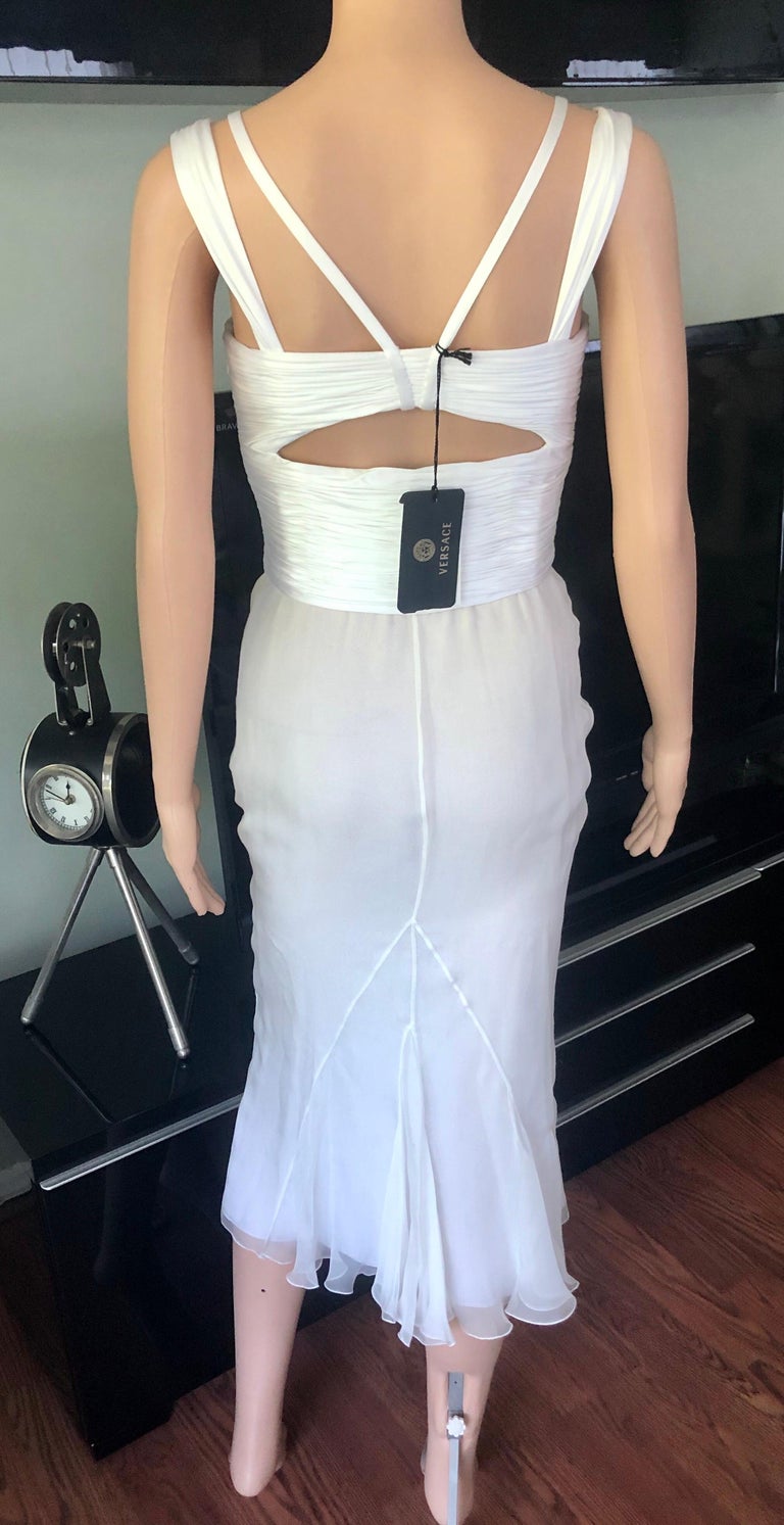 New Versace S/S 2006 Runway Bustier Cutout Silk Ivory Dress at 1stDibs