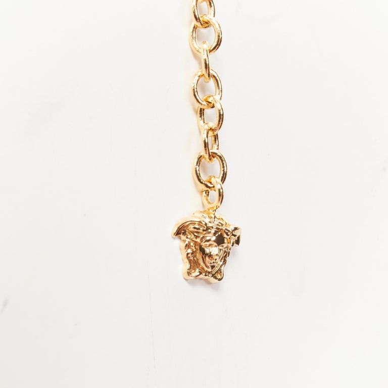 new VERSACE Safety Pin Medusa pendant gold tone nickel short necklace ...