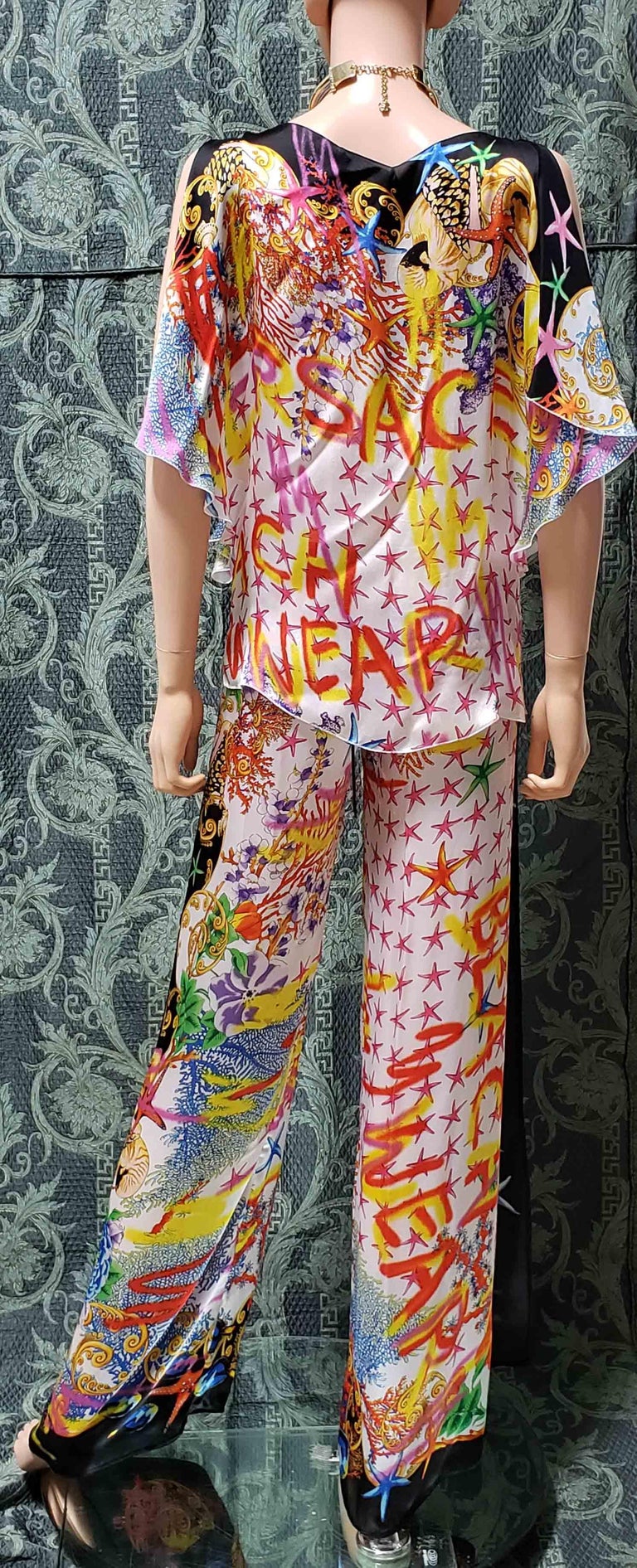NEW VERSACE SEASHELL and GRAFFITI PRINT 100% SILK PANT SUIT Size 38 For ...