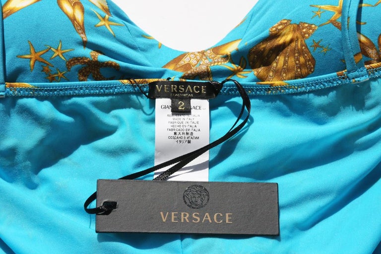 New Versace Seashell and Starfish Turquoise Yellow Swimsuit size 2 For ...