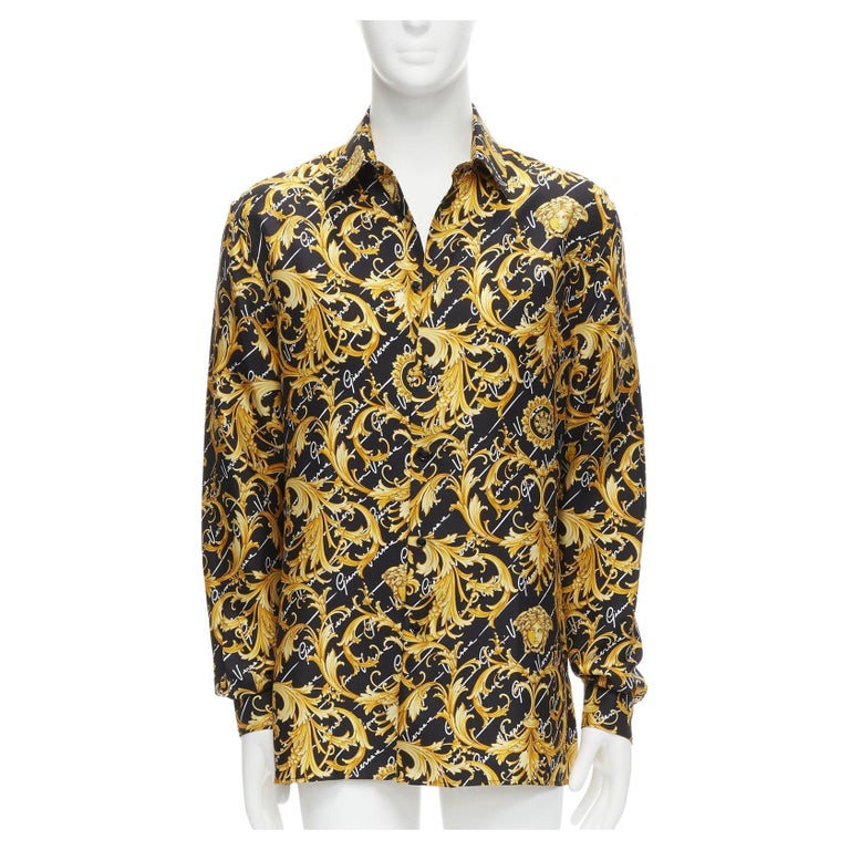 new VERSACE silk La Medusa Barocco Gianni Signature black gold shirt ...