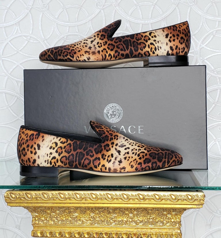 New Versace Silk Leopard Print Loafers Shoes For Sale at 1stDibs