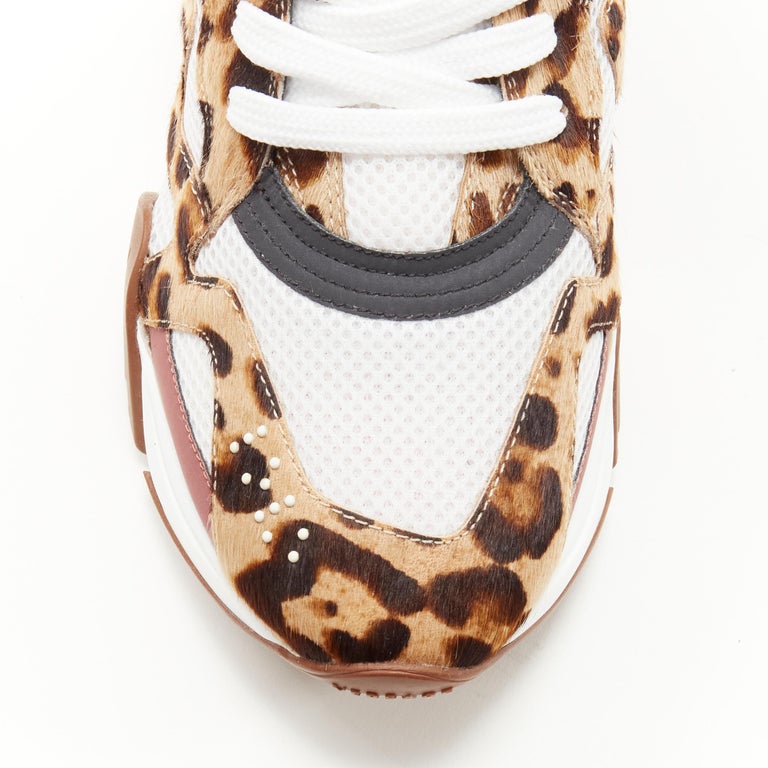 new VERSACE Squalo brown leopard calfskin white mesh chunky sneakers ...