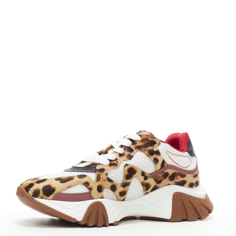 new VERSACE Squalo leopard calf hair low top sneakers For Sale at 1stDibs