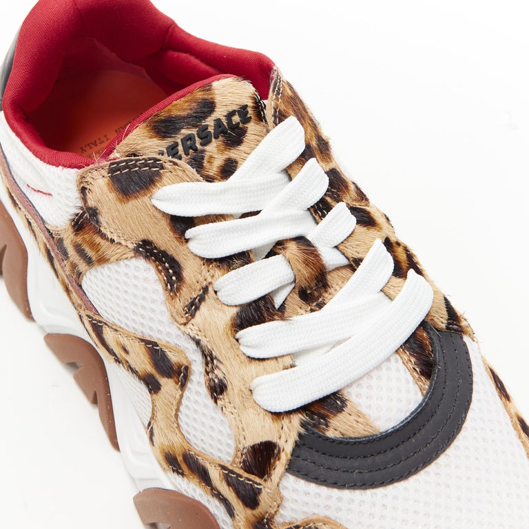 new VERSACE Squalo leopard calf hair low top sneakers For Sale at 1stDibs