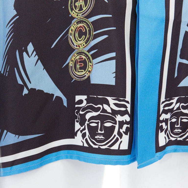 new VERSACE SS15 Cuba blue abstract print 100% silk gold medusa button ...