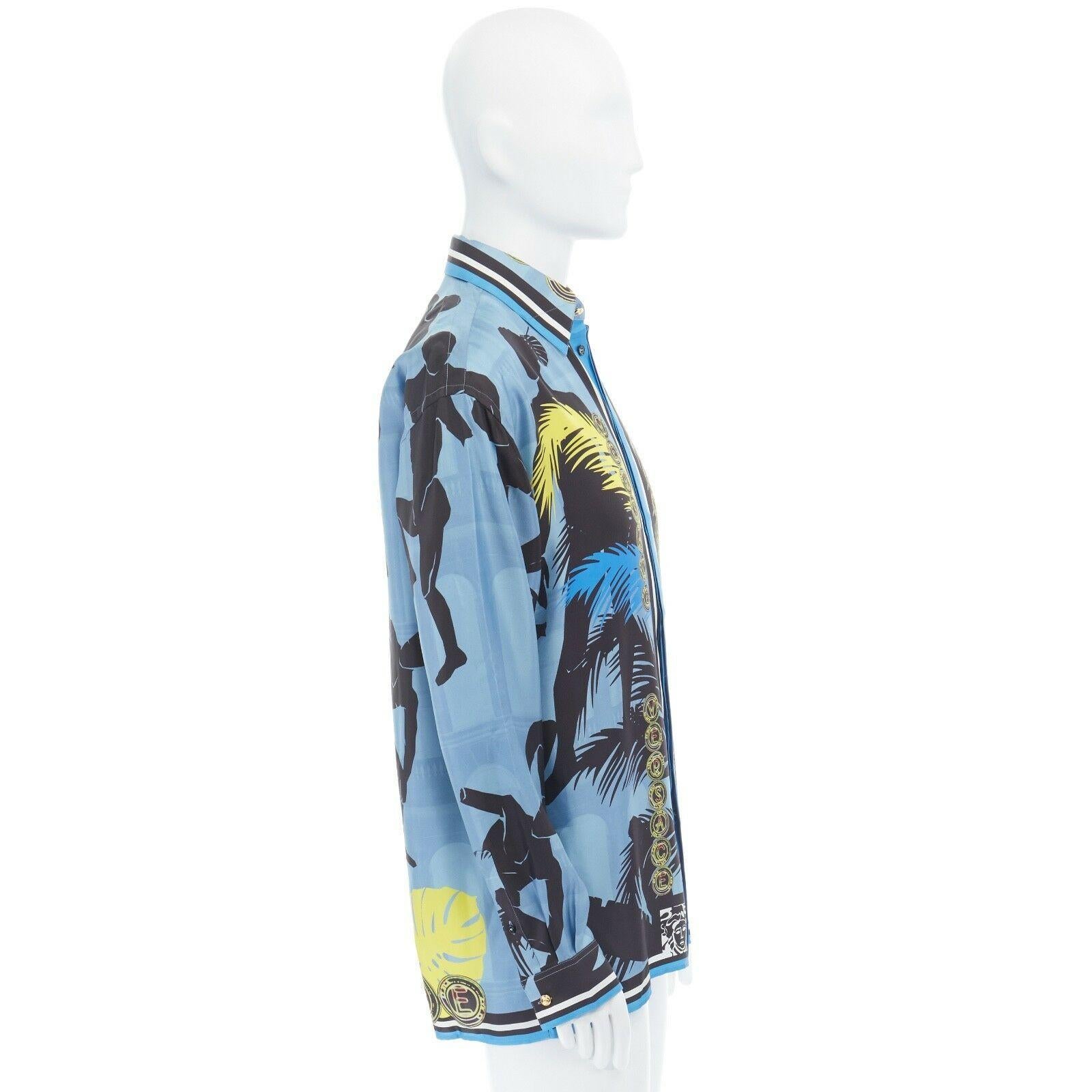 new VERSACE SS15 Cuba blue abstract print 100% silk gold medusa button ...
