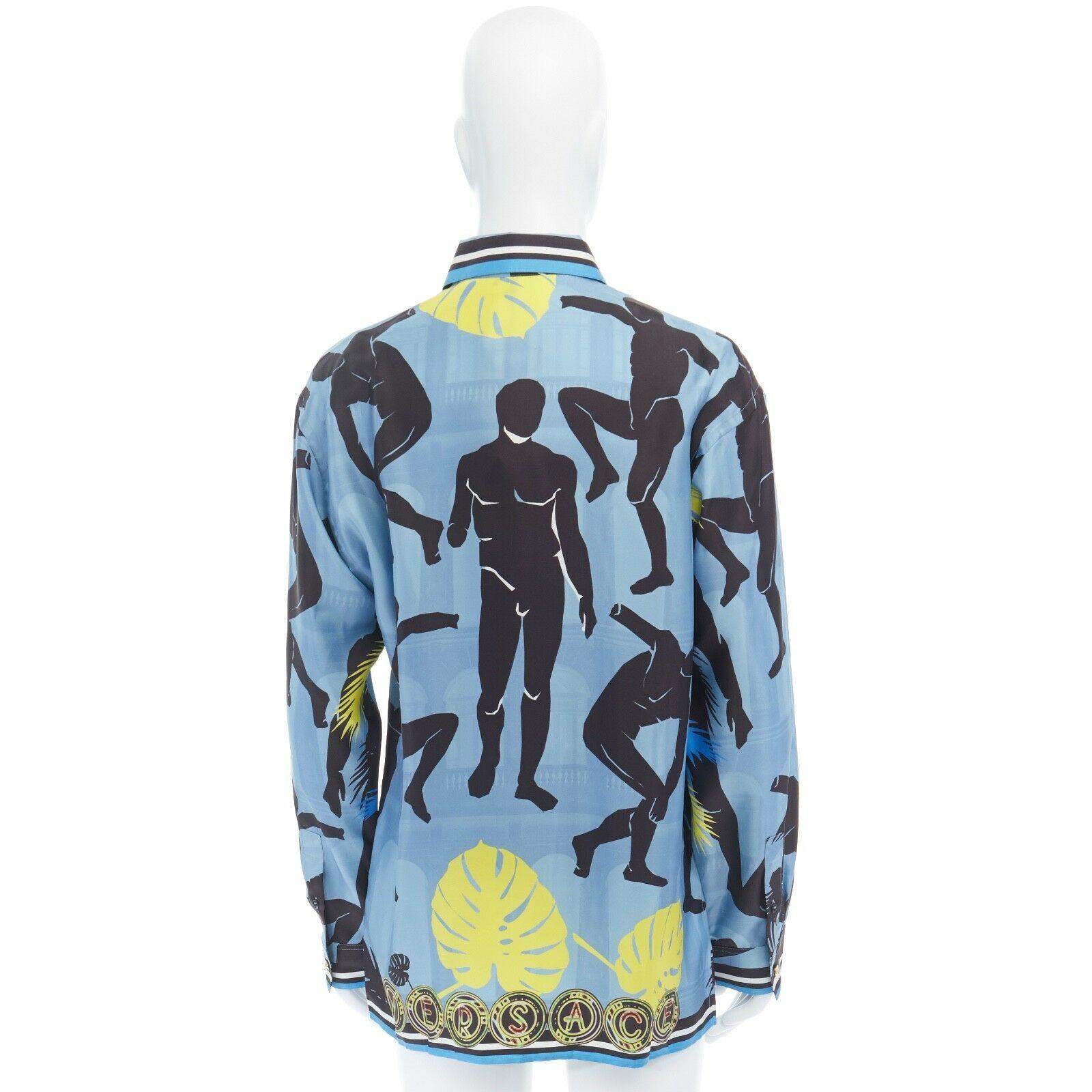 new VERSACE SS15 Cuba blue abstract print 100% silk gold medusa button ...