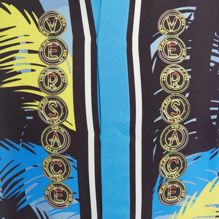 new VERSACE SS15 Cuba blue abstract print 100% silk gold medusa button ...