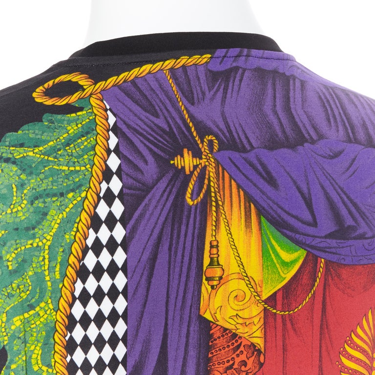 new VERSACE SS18 black cotton Medusa draped curtain gold rope print t ...