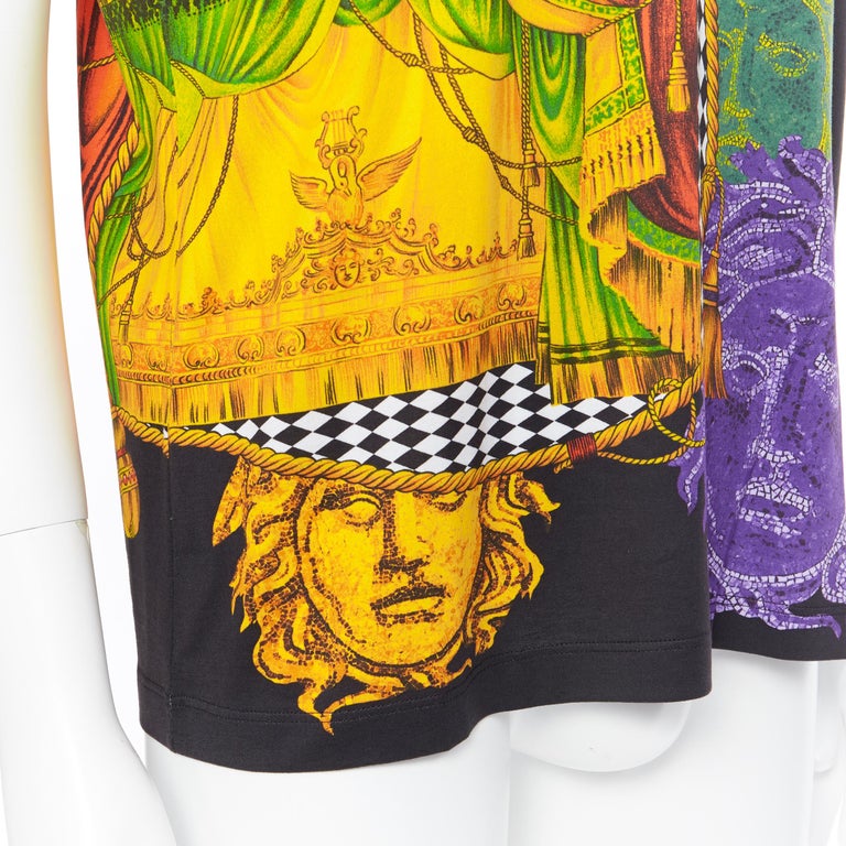 new VERSACE SS18 black cotton Medusa draped curtain gold rope print t ...