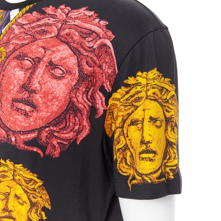 new VERSACE SS18 black cotton Medusa draped curtain gold rope print t ...