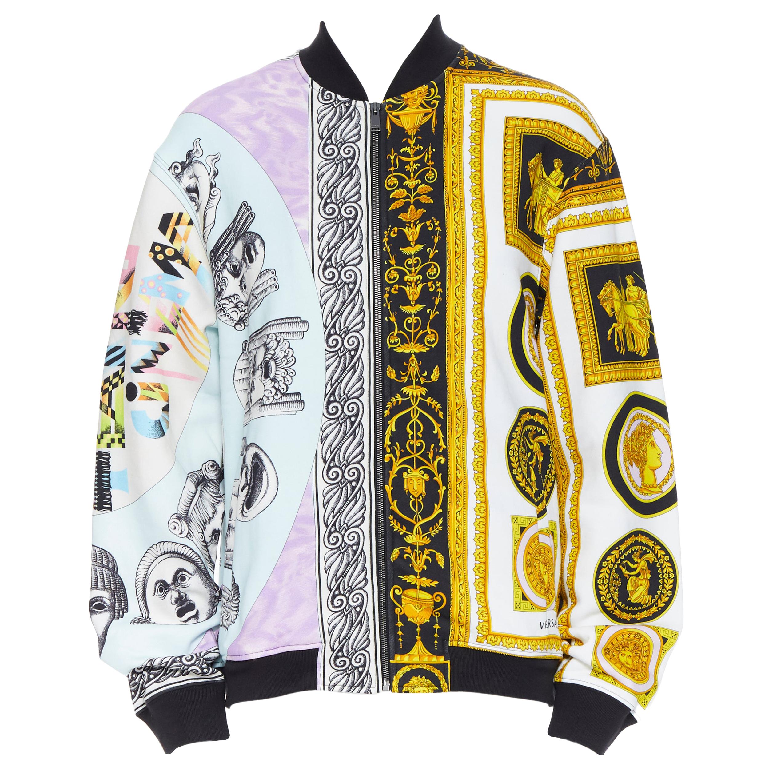 new VERSACE SS18 mixed gold baroque pastel face print zip up bomber ...