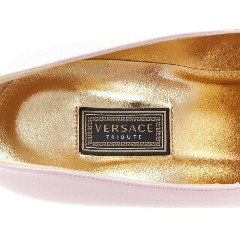 new VERSACE SS18 pink leather Medusa greca chain chunky loafer heel ...