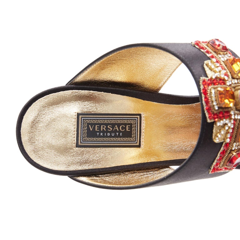 new VERSACE SS18 Tribute Byzantine Cross jewel embellished black satin ...