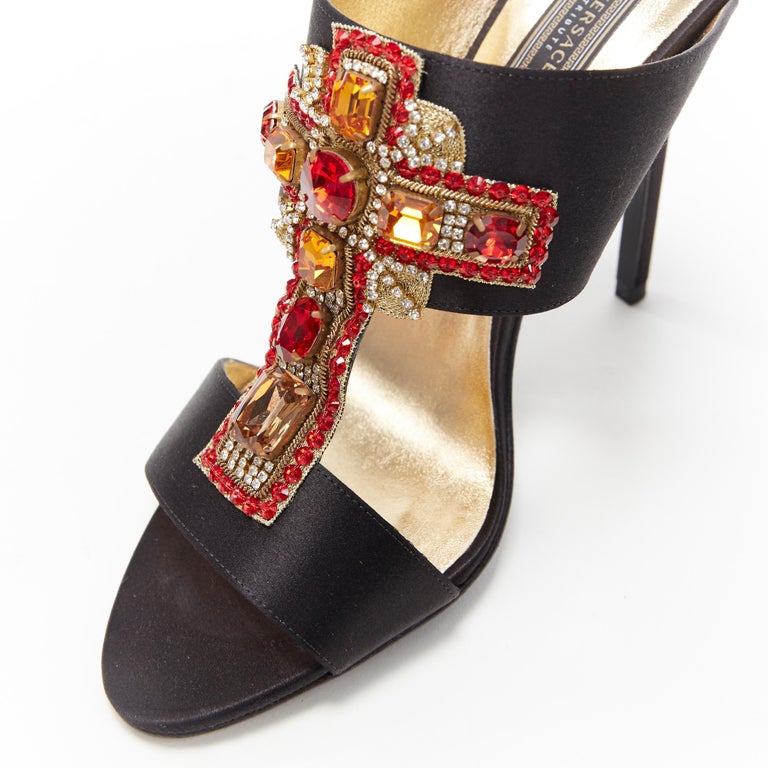 new VERSACE SS18 Tribute Byzantine Cross jewel embellished black satin ...