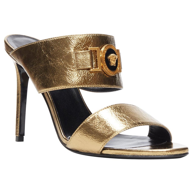 new VERSACE SS18 Tribute metallic gold Medusa strappy heel mule sandal ...