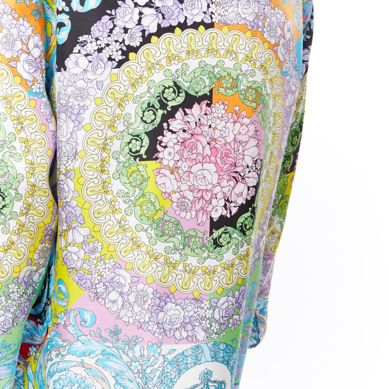 new VERSACE SS19 100% silk Technicolor Baroque multicolor floral shirt ...