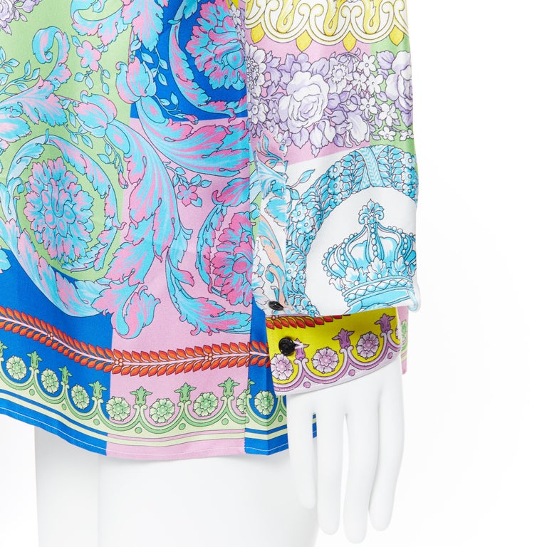 new VERSACE SS19 100% silk Technicolor Baroque multicolor floral shirt ...