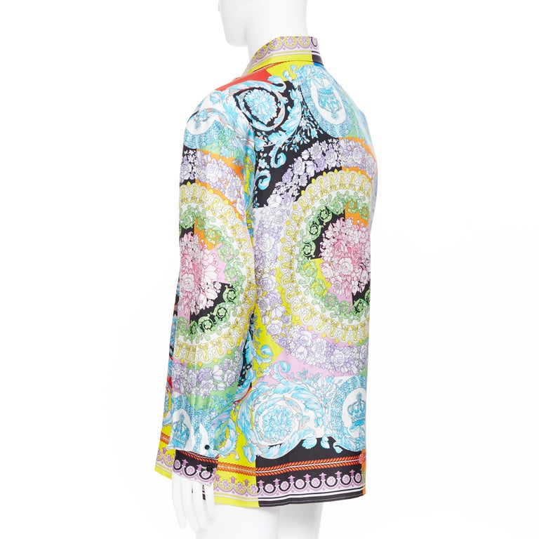 new VERSACE SS19 100% silk Technicolor Baroque multicolor floral shirt ...