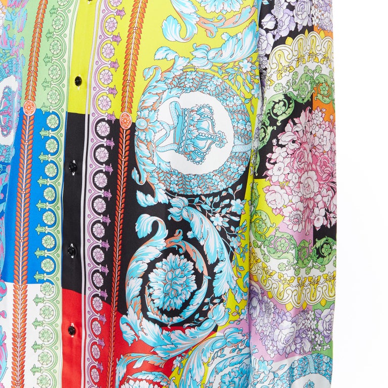 new VERSACE SS19 100% silk Technicolor Baroque multicolor floral shirt ...