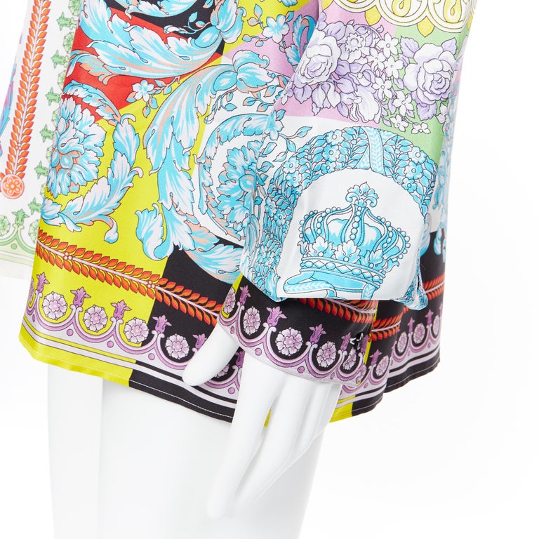 new VERSACE SS19 100% silk Technicolor Baroque multicolor floral shirt ...
