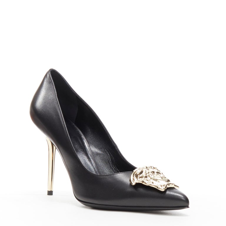 new VERSACE SS19 Runway pink PVC 90's logo square toe block high heel ...