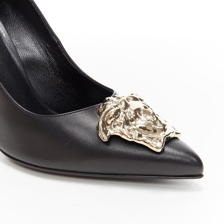 new VERSACE SS19 Runway pink PVC 90's logo square toe block high heel ...