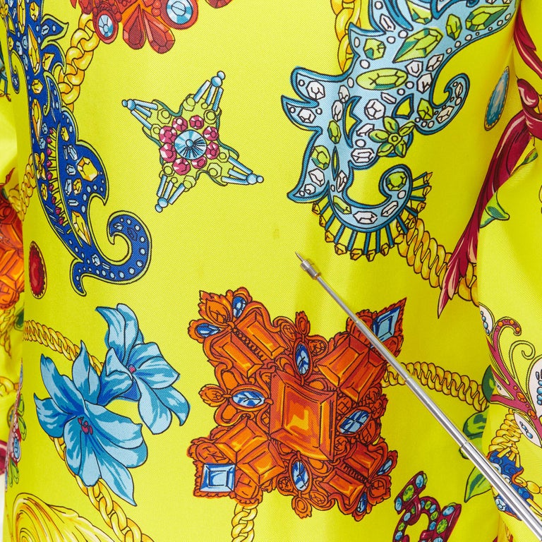 new VERSACE SS19 Runway yellow silk vintage jewel Medusa button shirt ...