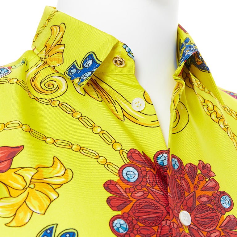 new VERSACE SS19 Runway yellow silk vintage jewel Medusa button shirt ...