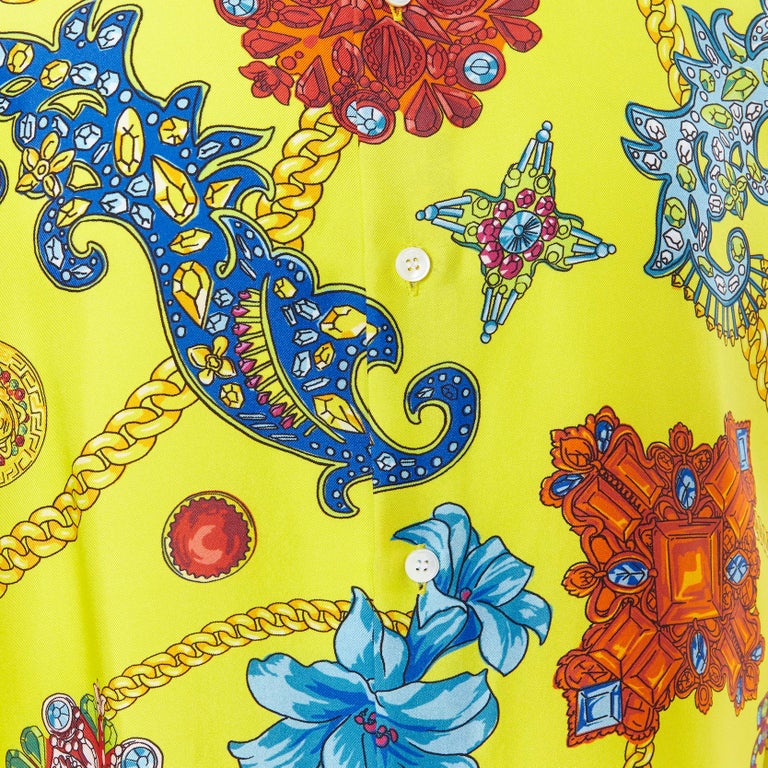 new VERSACE SS19 Runway yellow silk vintage jewel Medusa button shirt ...