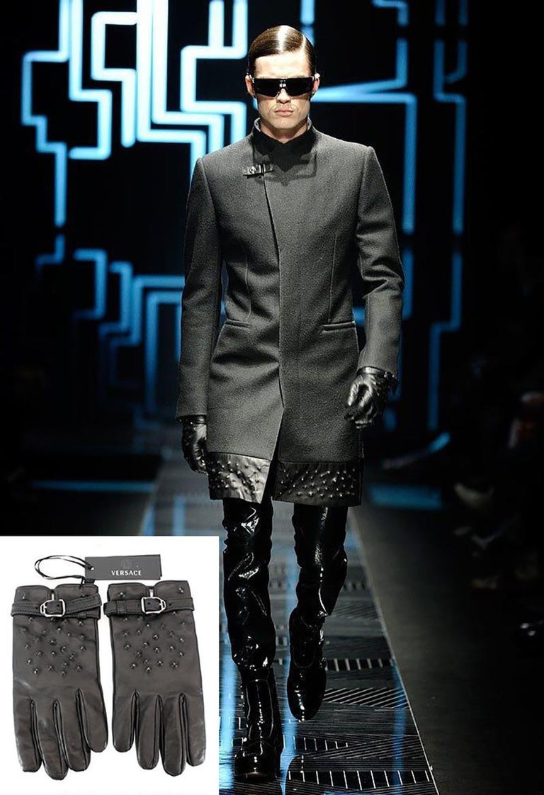 NEW VERSACE STUDDED BLACK RUNWAY LEATHER GLOVES for MEN at 1stDibs ...
