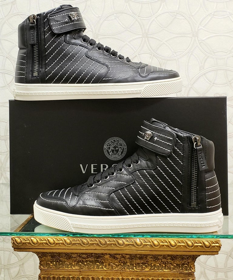 NEW VERSACE STUDDED HIGH-TOP SNEAKERS with SILVER MEDUSA side ZIPPER 41 ...