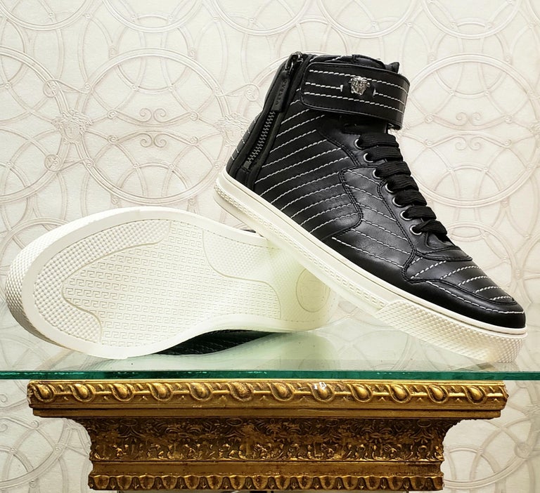 NEW VERSACE STUDDED HIGH-TOP SNEAKERS with SILVER MEDUSA side ZIPPER 41 ...