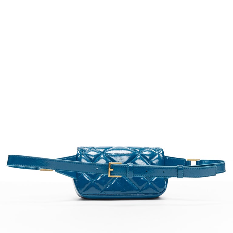 new VERSACE teal blue diamond quilted shiney lamb leather medusa small ...