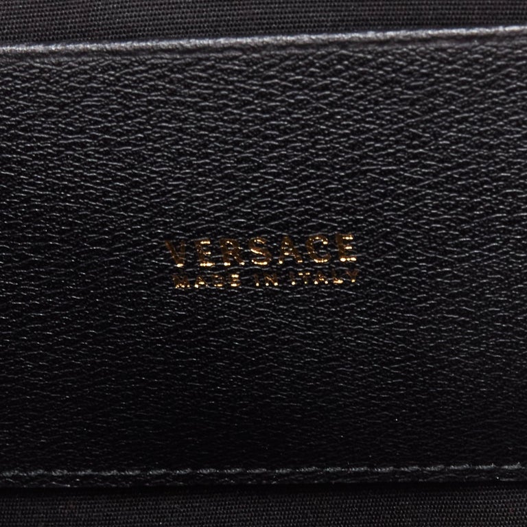 new VERSACE Tribute gold Medusa black leather small wristlet zip clutch ...