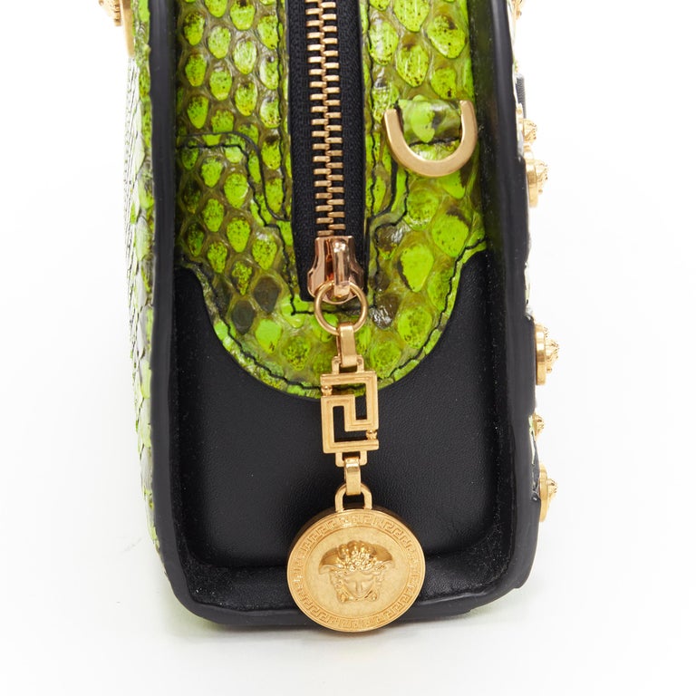 new VERSACE Tribute green scaled leather Medusa stud small bowling ...