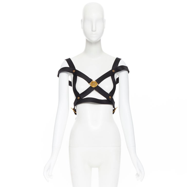 new VERSACE Tribute Icon black 100% silk gold Medusa buckle Miss S&M ...