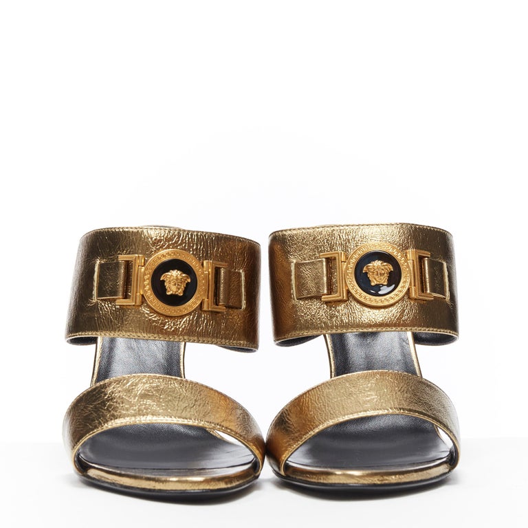 new VERSACE Tribute metallic gold Medusa charm open toe strappy heel ...