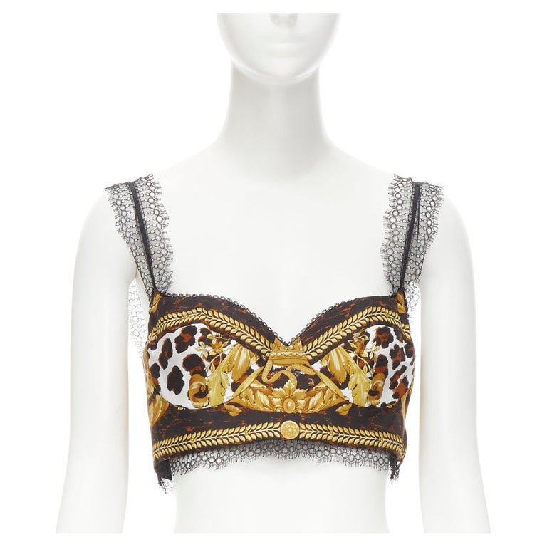 new VERSACE Tribute SS92 Baroque print lace boned bustier bralette top ...