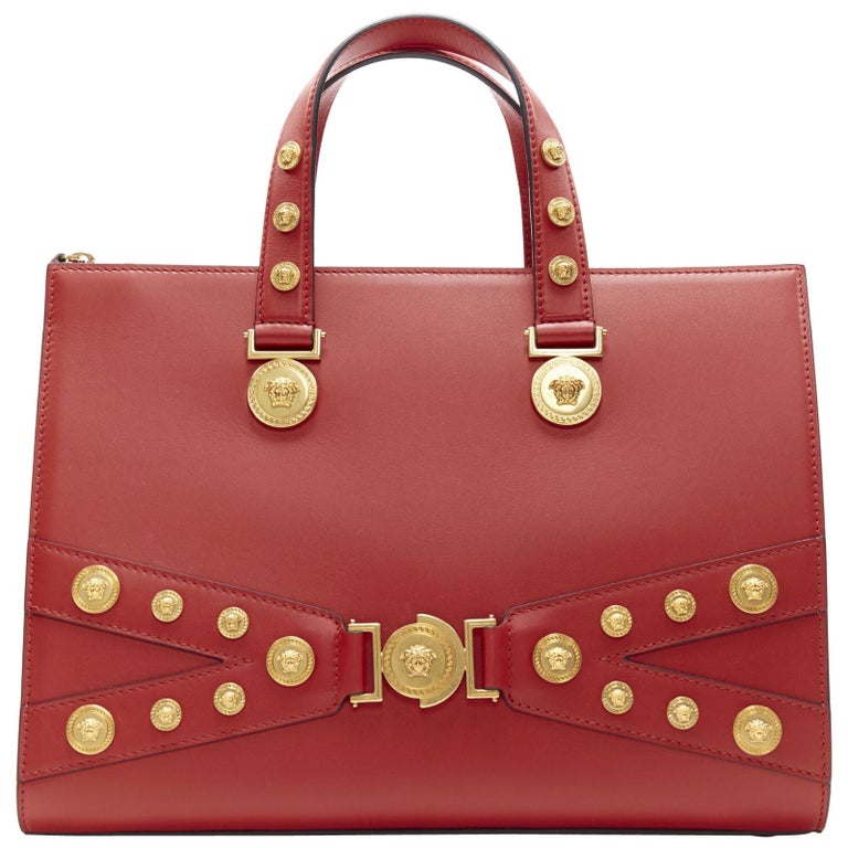 New VERSACE Tribute Tote Medium red Bondage Medusa gold stud shoulder ...