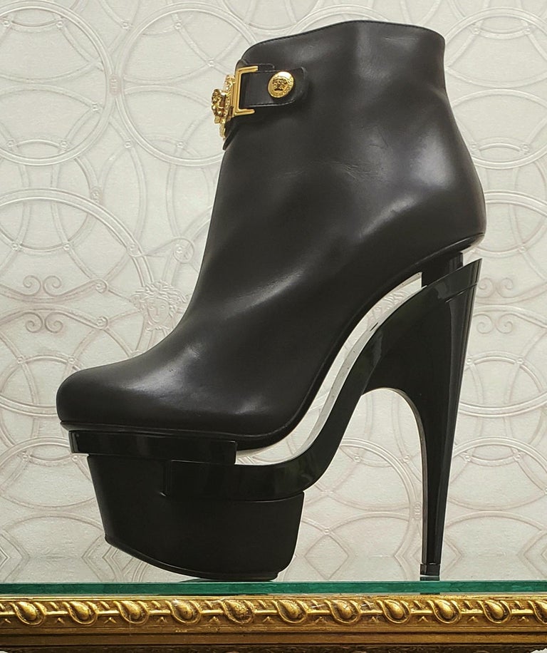 New VERSACE TRIPLE PLATFORM BLACK LEATHER BOOTIE BOOTS all sizes For ...