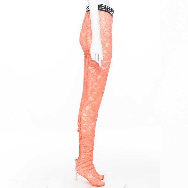 new VERSACE Underwear Medusa Greca waist band blue floral lace legging ...