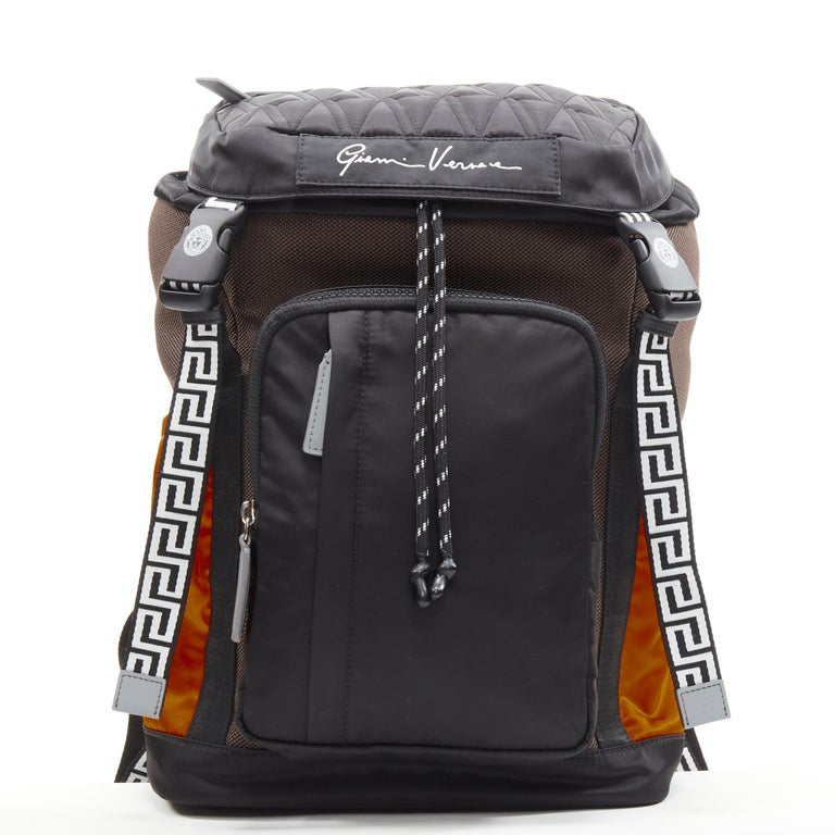 new VERSACE V Code Gianni Signature black orange nylon Greca backpack ...